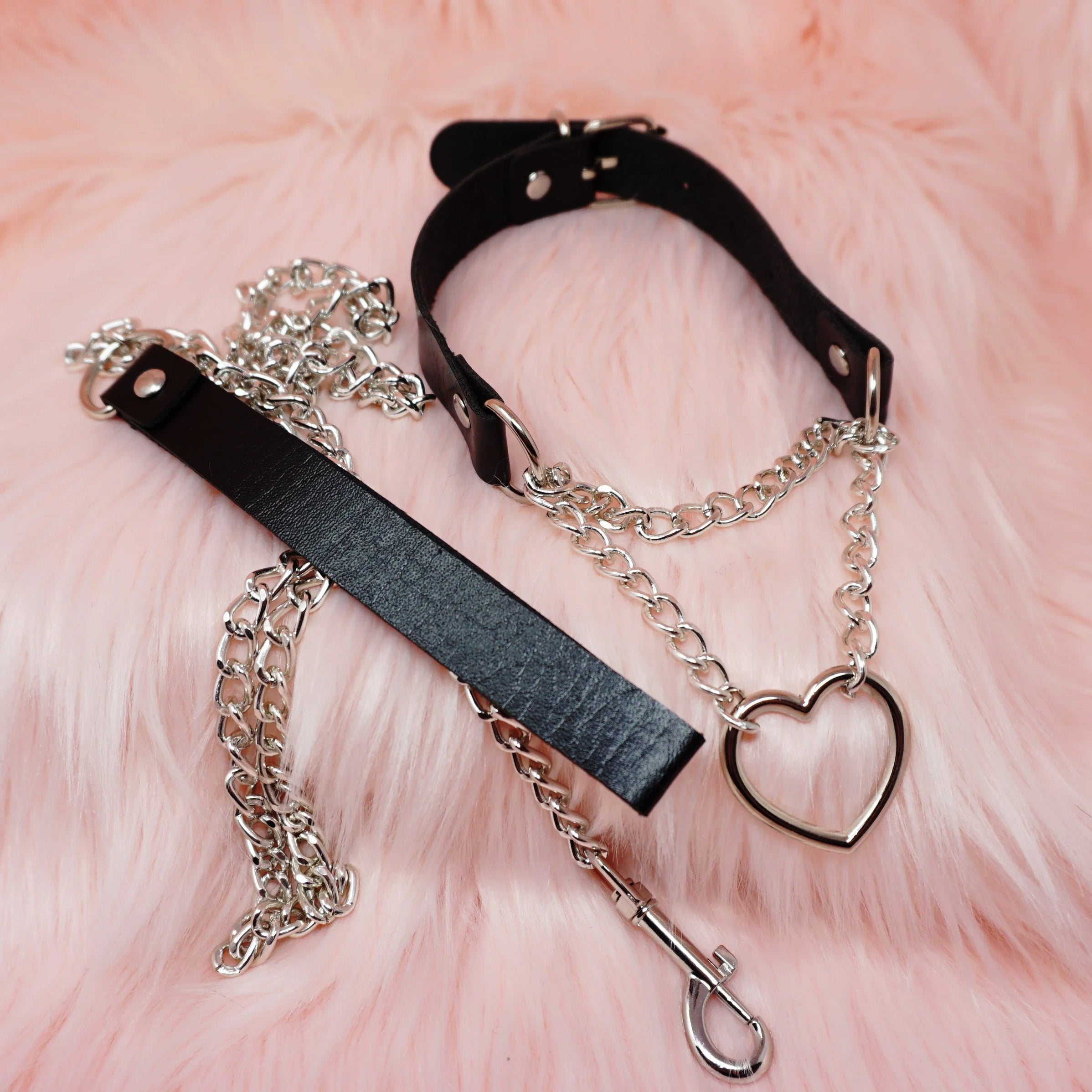Chain Heart Collar & Leash Set - Black– Kittens & Kink